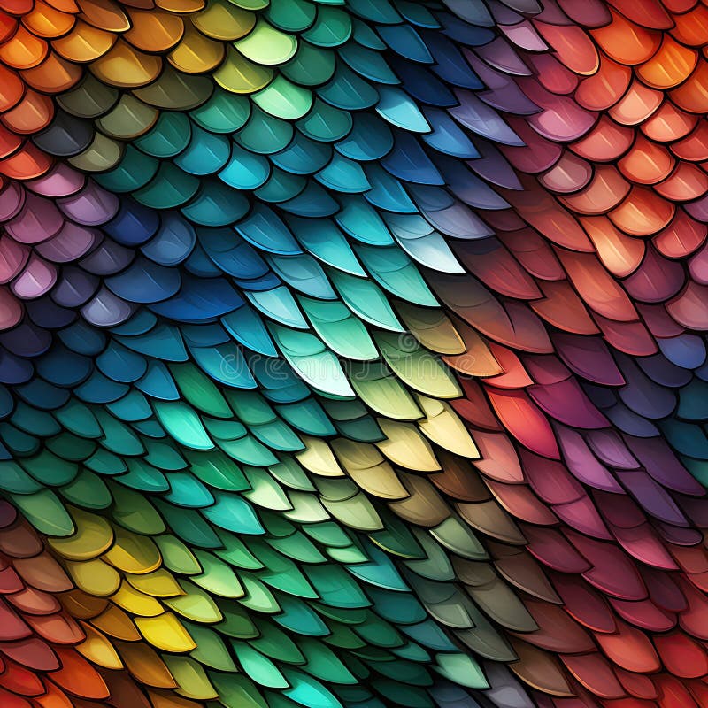 Seamless Pattern of Fish or Snake Scales with Colorful Bright Squama on ...