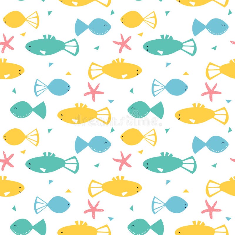 Seamless Pattern with Fish and Star Fish. Stock Vector - Illustration ...
