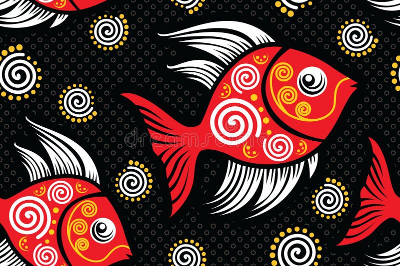 Seamless Pattern with Fish Tribal Vector Illustration, Sea Batik Motif ...
