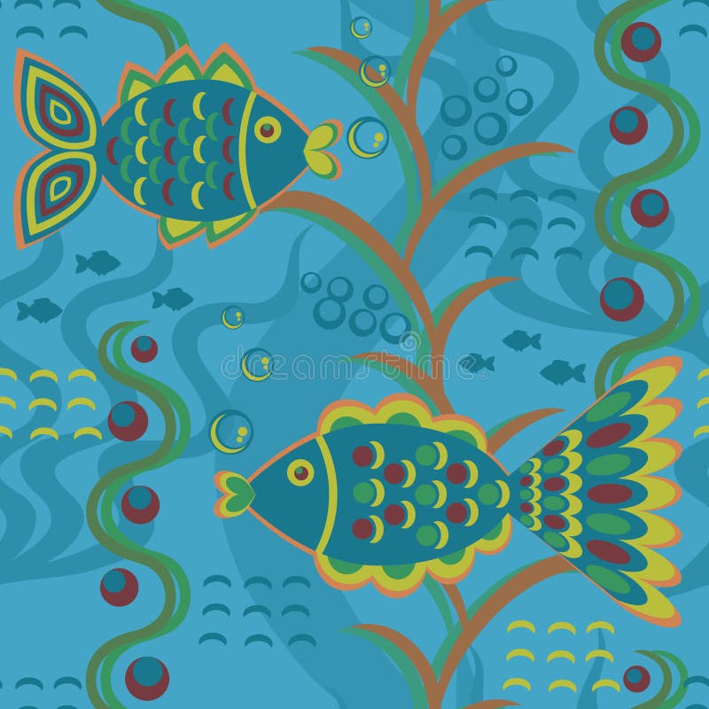 Seamless Pattern with Fishes Stock Vector - Illustration of backdrop ...