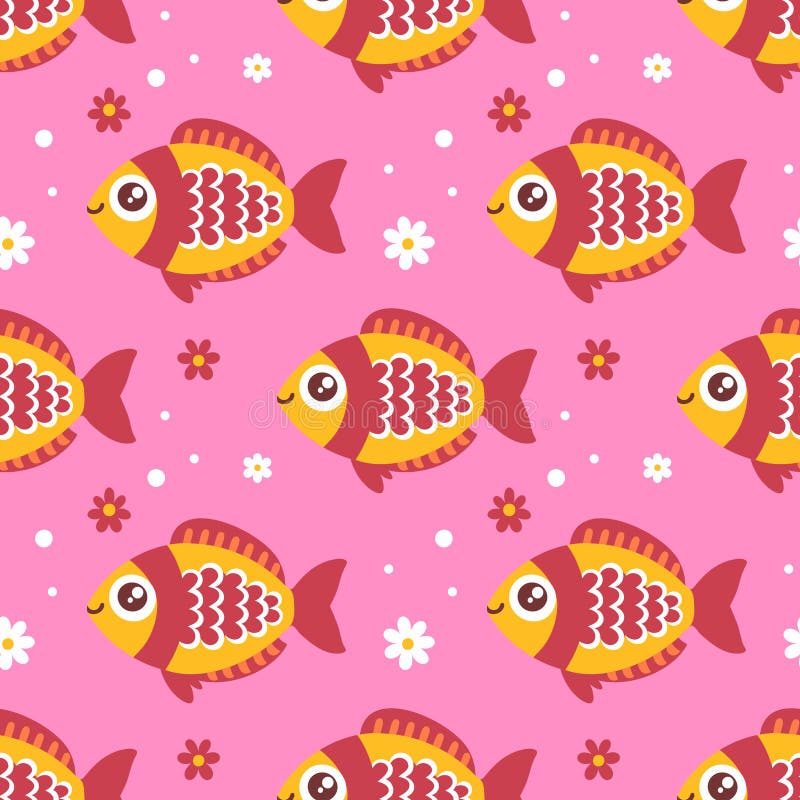 Seamless Pattern with Fishes with Flowers on Pink Background. Surface ...