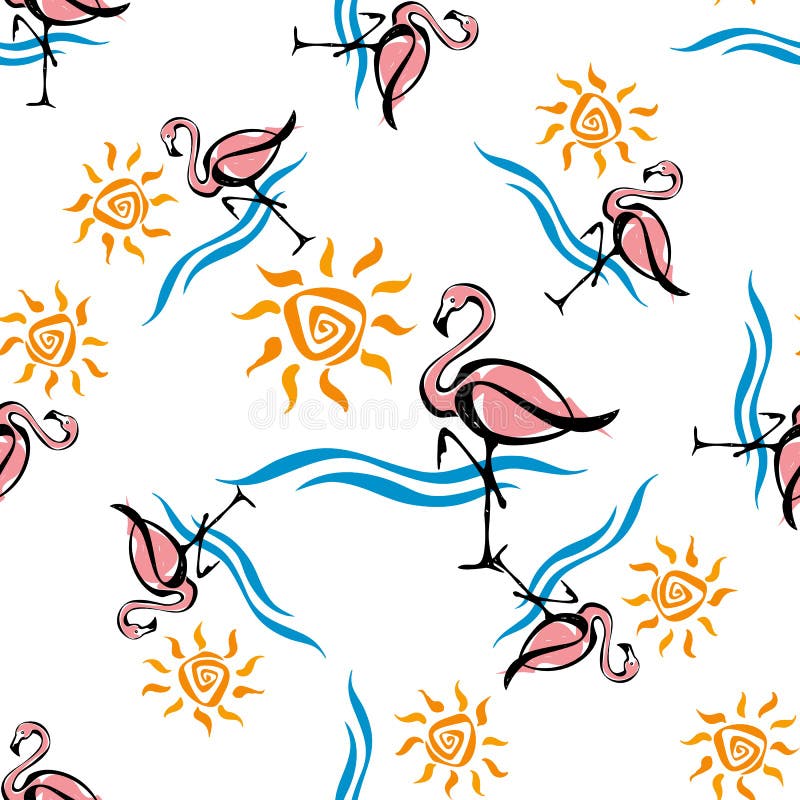 Seamless Pattern. Flamingo. Sea and Sun. Tropical. Summer Design Vector ... Seamless Pattern. Flamingo. Sea and Sun. Tropical. Summer Design Vector ...