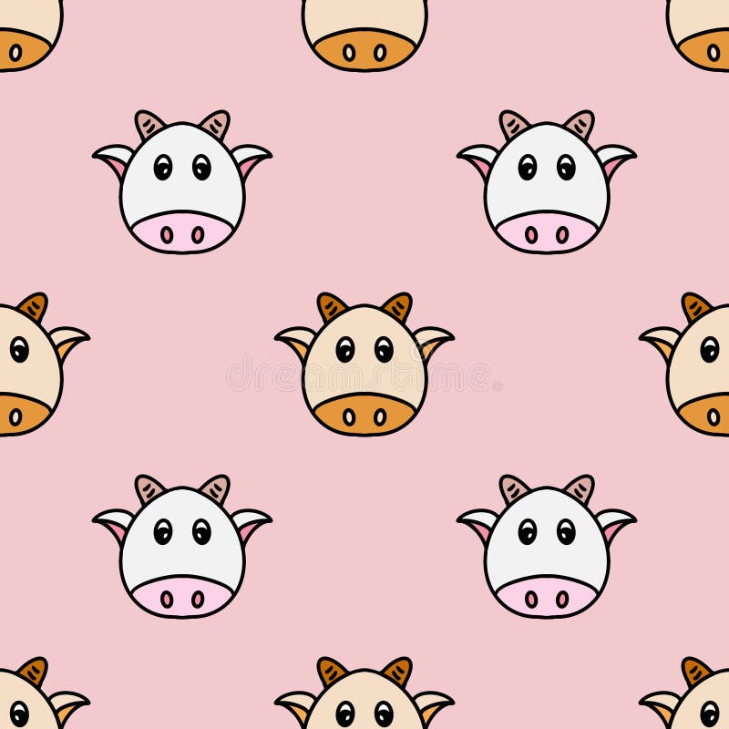 Seamless Pattern, Flat Cartoon Character Goat on Pink Background Stock ...
