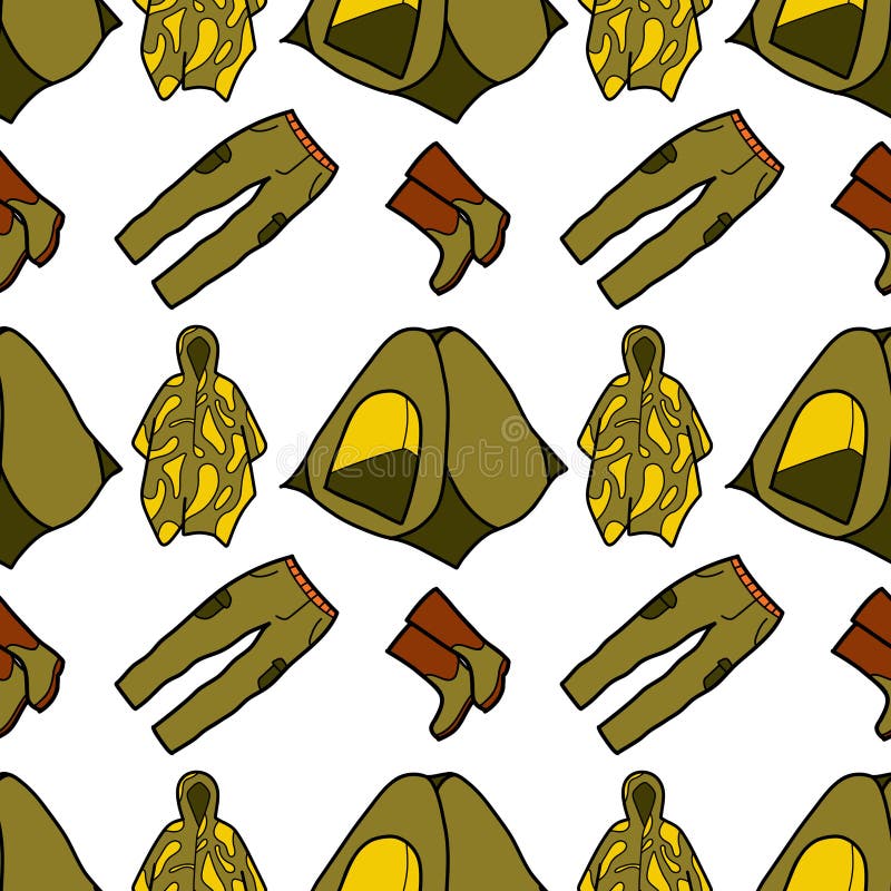 Seamless Pattern Flat Drawings of Hiking, Camping Stock Vector - Illustration of object, hike ...