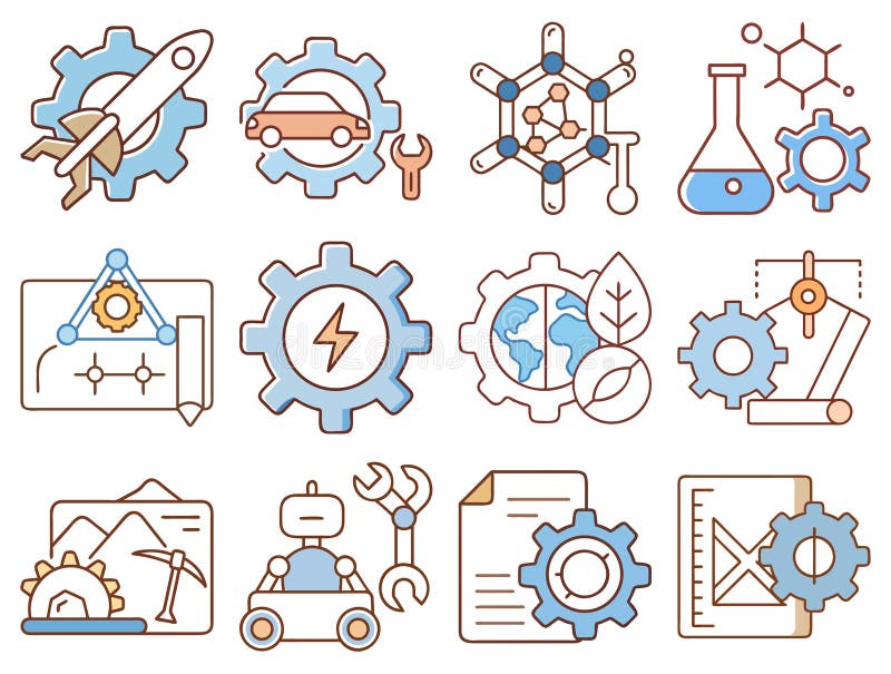 Seamless Pattern of Flat Line Engineering Icons with Gears on White ...