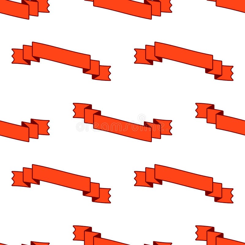 Seamless Pattern of Flat Red Curved Ribbon Banners. on a White ...