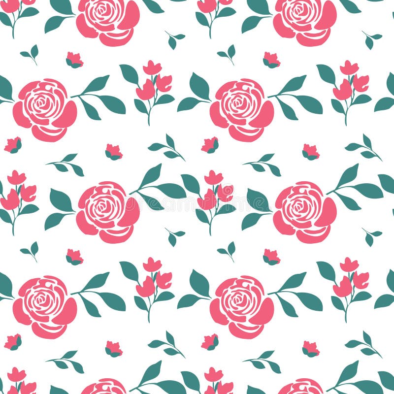 Seamless Pattern with Flat Rose Stock Vector - Illustration of fabric ...