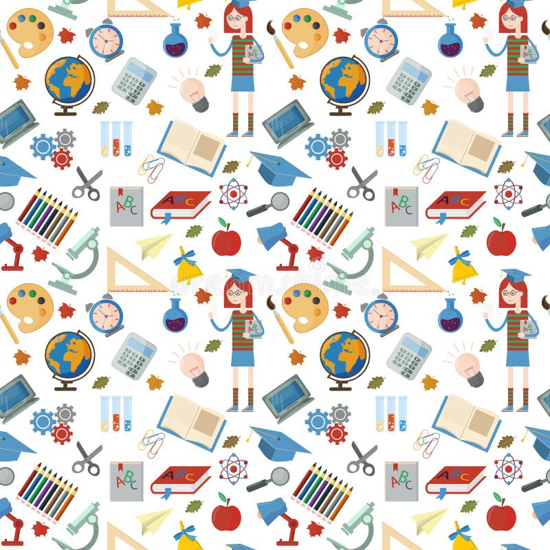 Seamless Pattern Flat on School Theme, Education, Back To School Stock ...