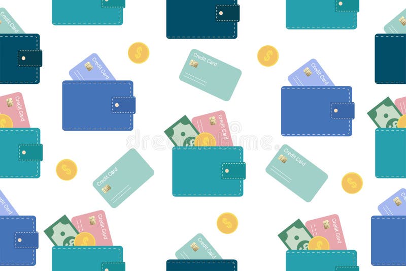 Seamless Pattern. Flat Wallets with a Card and Cash.Modern Design ...
