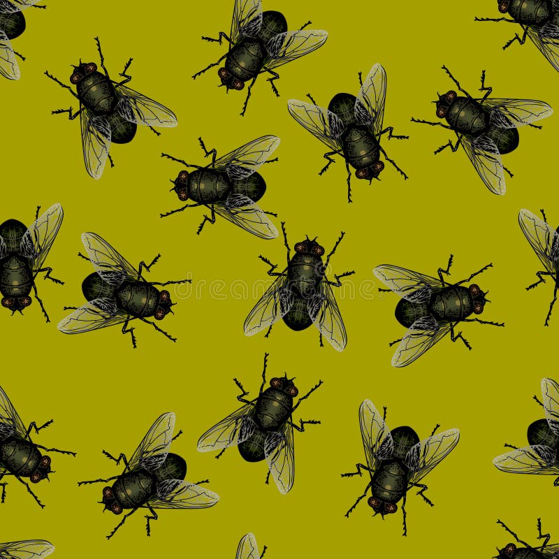 Seamless pattern of flies stock illustration. Illustration of realistic ...
