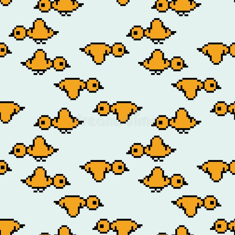 Seamless Pattern. a Flock of Flying Birds. Pixel Birds on a Blue ...