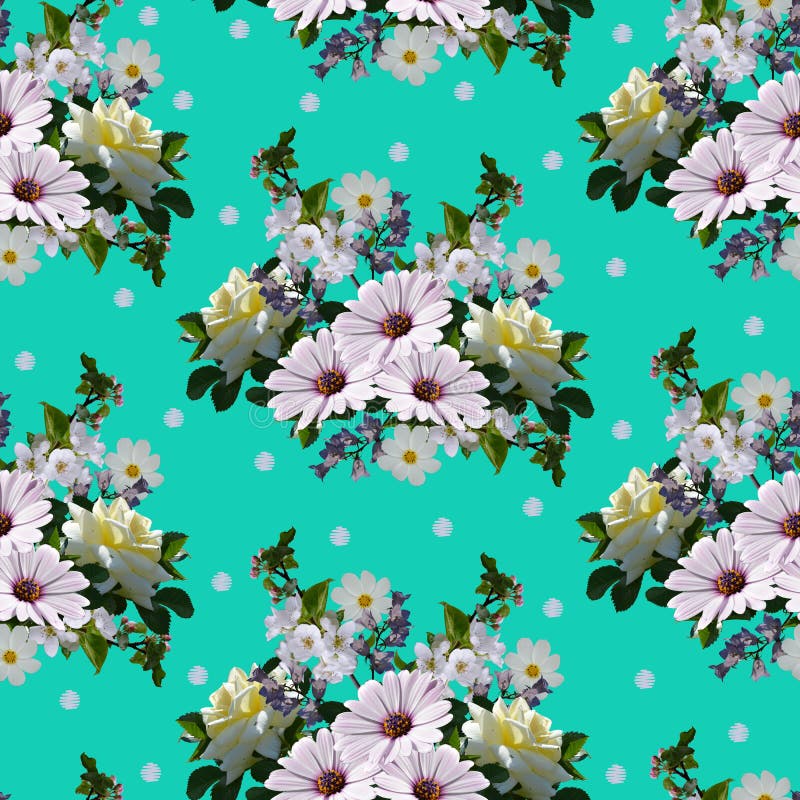 Seamless Pattern with Floral Bouquets. Spring Design with White Flowers ...