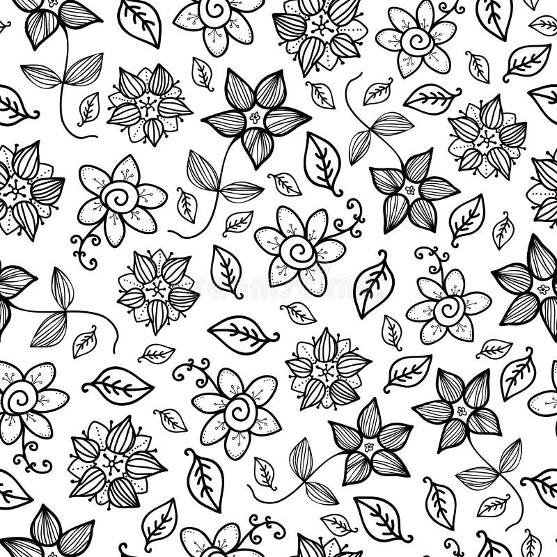 Seamless Pattern with Floral Doodles Stock Illustration - Illustration ...