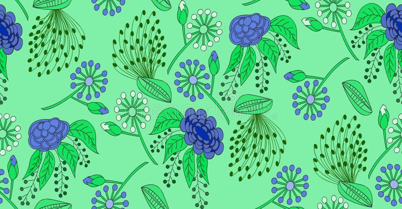 Seamless Pattern, Floral on Green Background Stock Vector ...