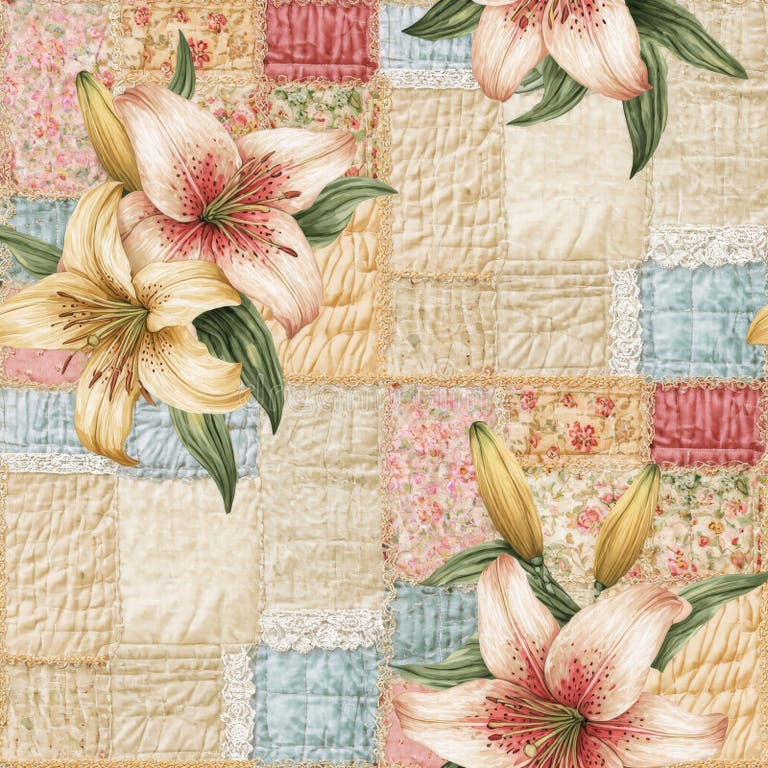 Seamless Pattern Floral Quilt Pattern with Lily Flower on it, Stock ...