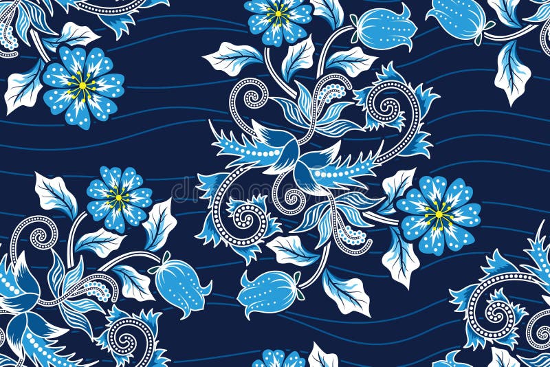 Seamless Pattern with Floral Vector Illustration, Batik Background ...