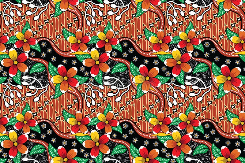 Seamless Pattern with Floral Vector Illustration, Tropical Batik Motif ...