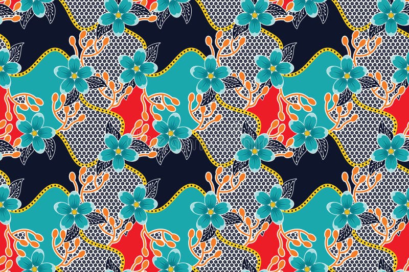 Seamless Pattern with Floral Vector Illustration, Tropical Batik Motif ...