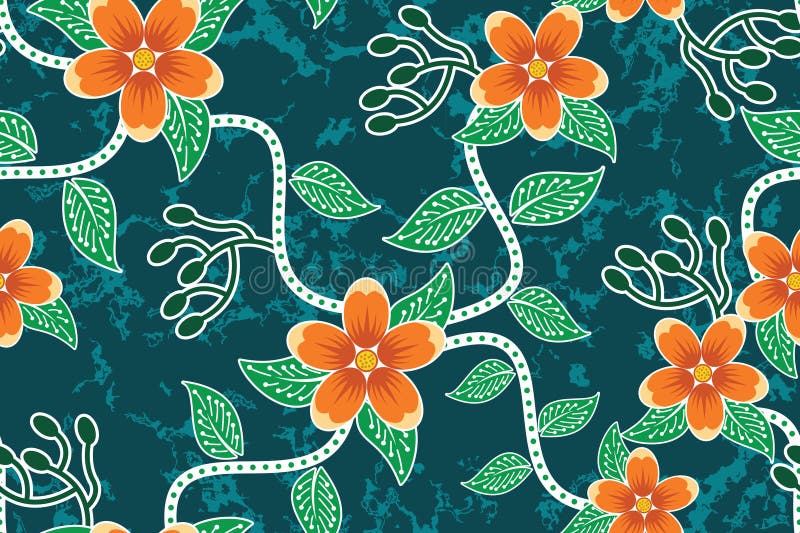 Seamless Pattern with Floral Vector Illustration, Tropical Batik Motif ...