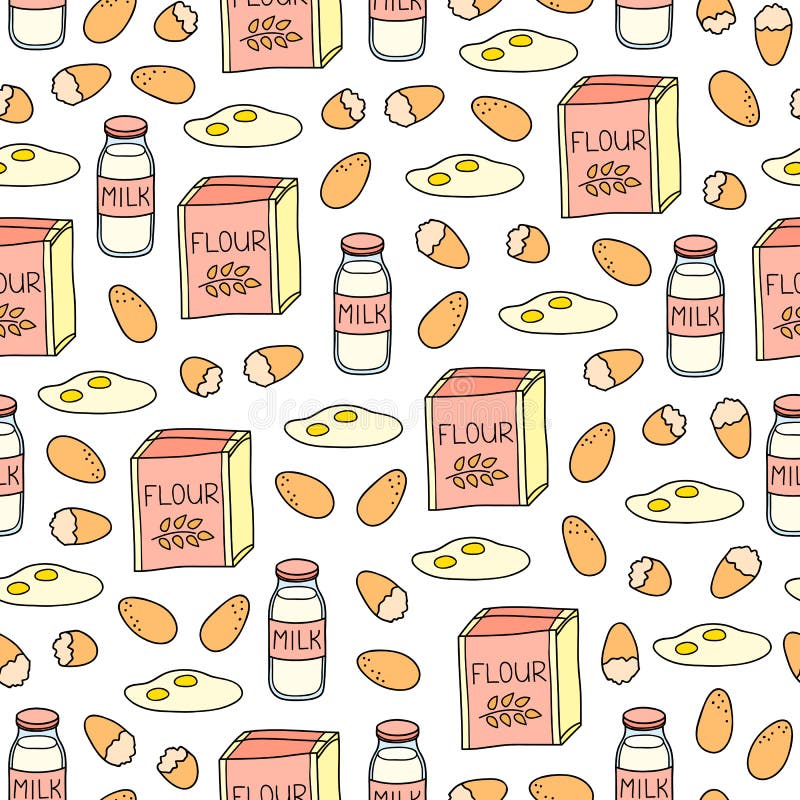 Seamless Pattern with Flour, Eggs and Milk. Stock Vector - Illustration ...