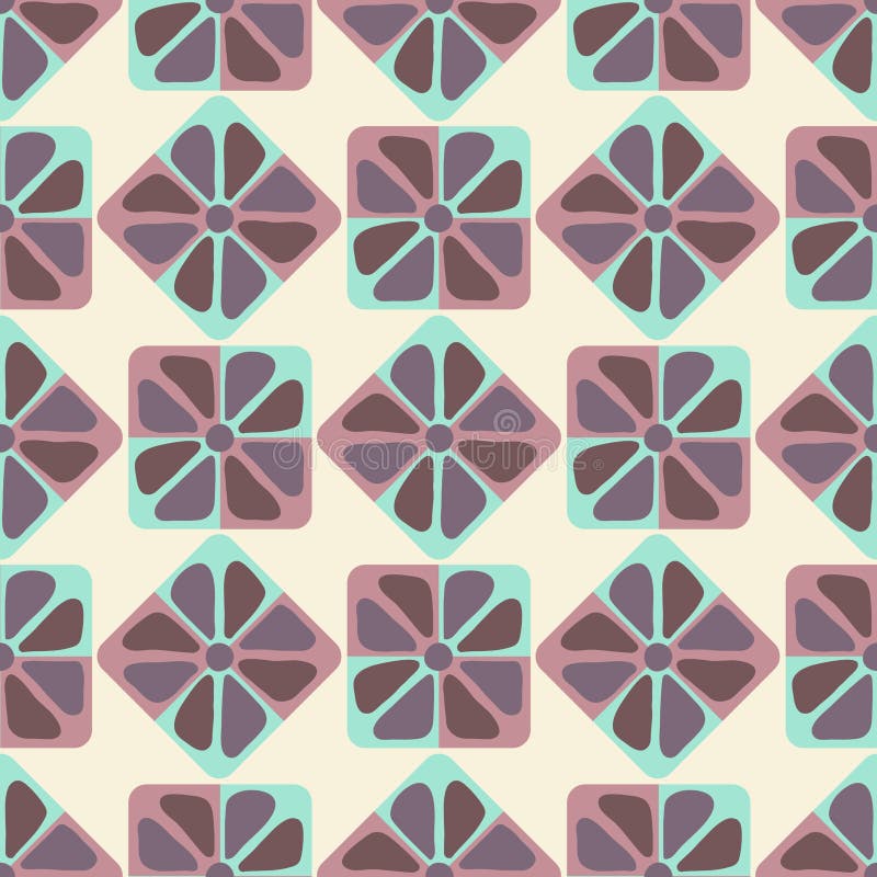 Seamless Pattern, Flower Abstract Shapes in Square with Rounded Corners ...