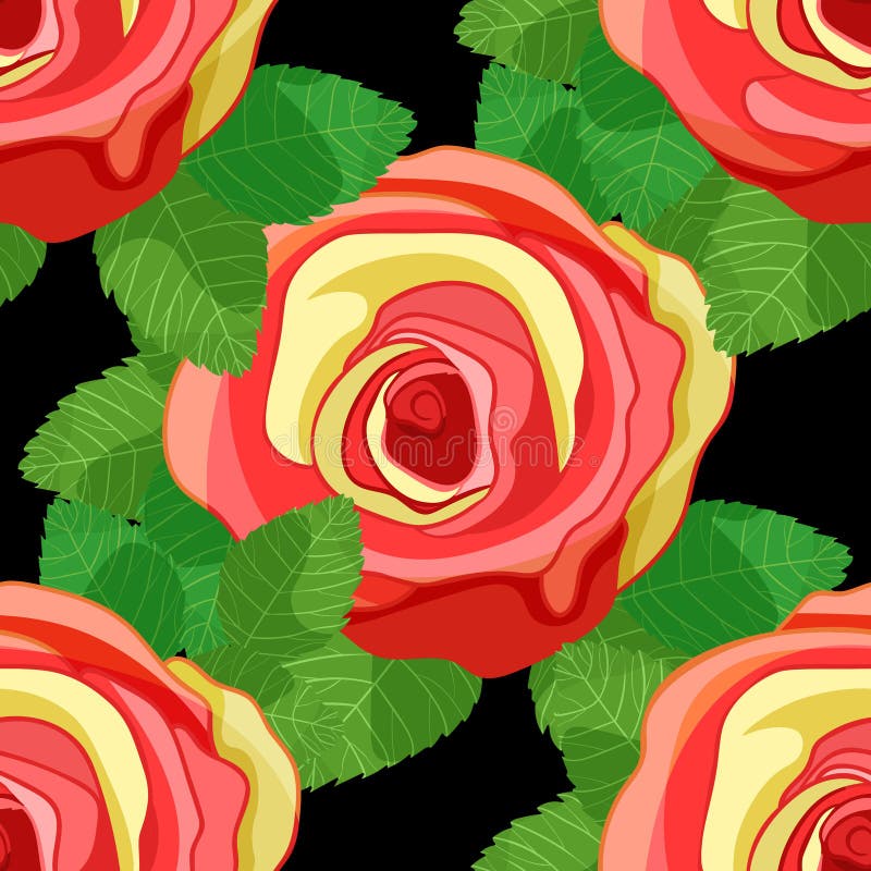 Seamless Pattern Flower Rose with Leaves. Vector Illustration Stock ...