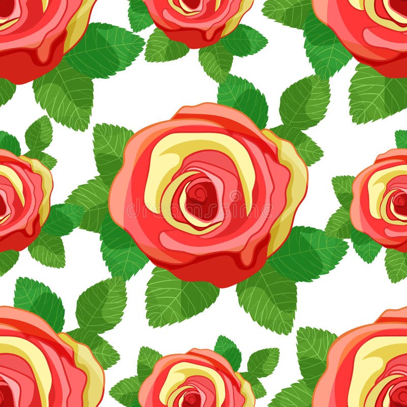 Seamless Pattern Flower Rose with Leaves. Vector Illustration Stock ...