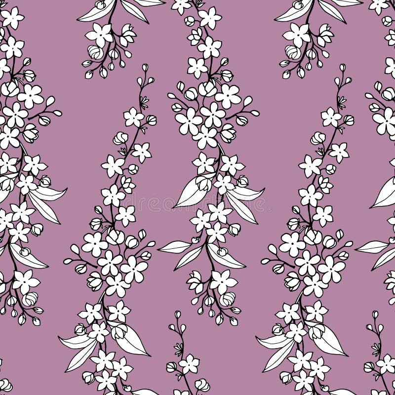 Seamless Pattern with Flowering Branches of an Ornamental Spirea Shrub ...