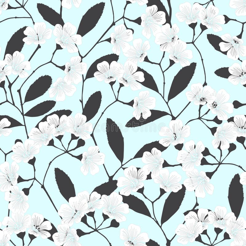 Seamless Pattern with Flowering Branches. Spring Hand-dra Stock ...