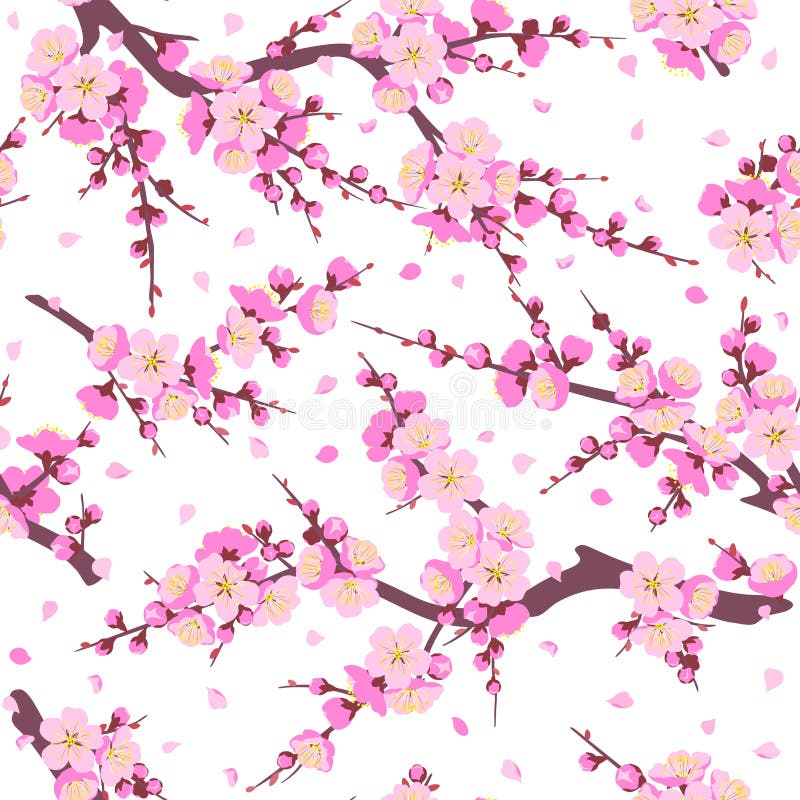 Seamless Pattern with Flowering Sakura Tree Branches Stock Illustration ...