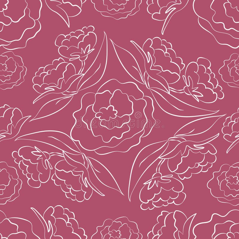 Seamless Pattern with Flowers Contour. Stock Vector - Illustration of ...