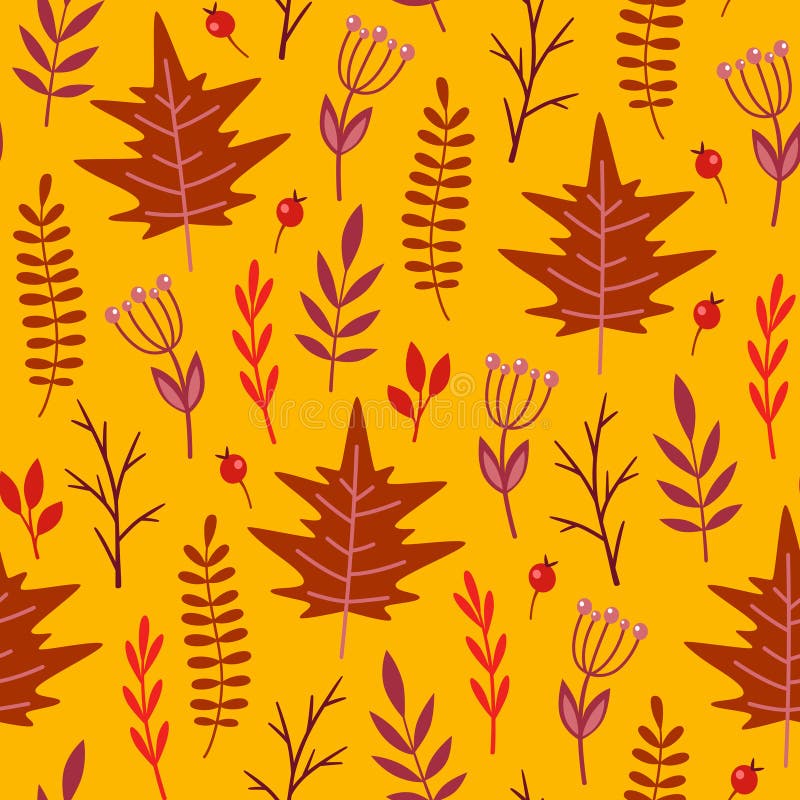 Seamless Pattern with Flowers and Falling Leaves Stock Vector ...