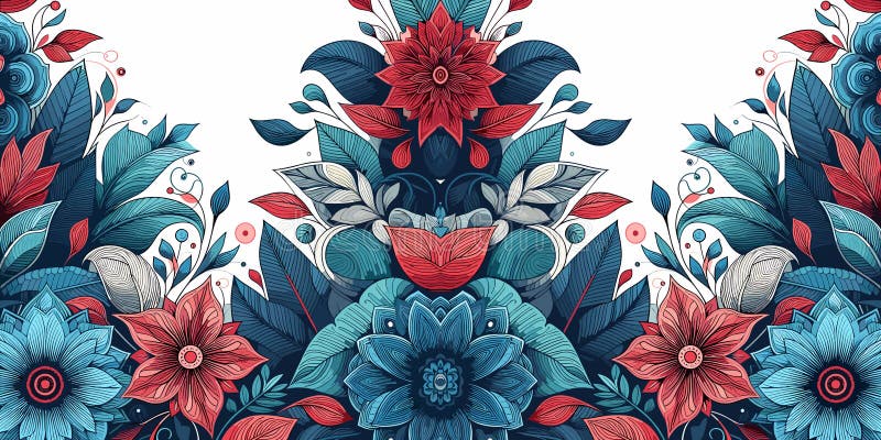 Seamless Pattern with Flowers. Floral Background, Blue and Red Flowers ...