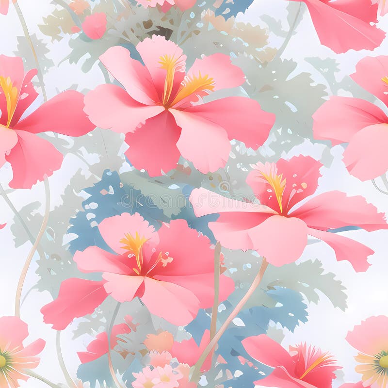 A Continuous Belt of Tropical Florals. Wallpaper Pattern Painted in ...