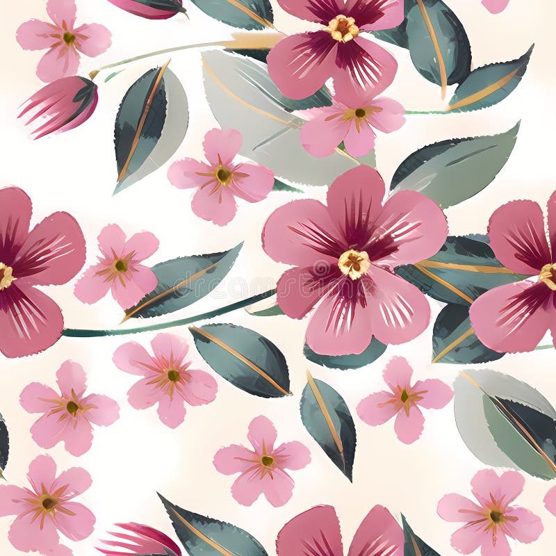 A Continuous Belt of Tropical Florals. Wallpaper Pattern Painted in ...