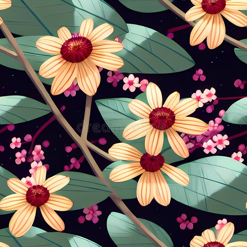 A Continuous Belt of Tropical Florals. Wallpaper Pattern Painted in ...