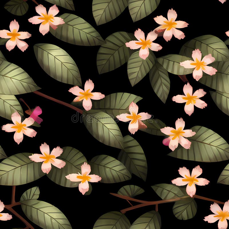A Continuous Belt of Tropical Florals. Wallpaper Pattern Painted in ...