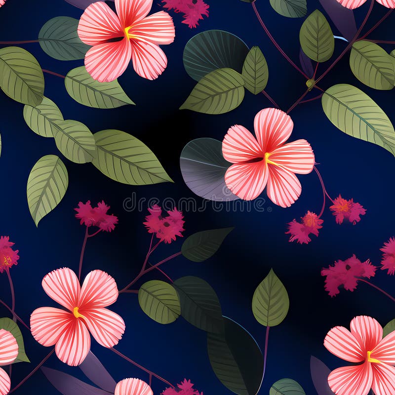 A Continuous Belt of Tropical Florals. Wallpaper Pattern Painted in ...