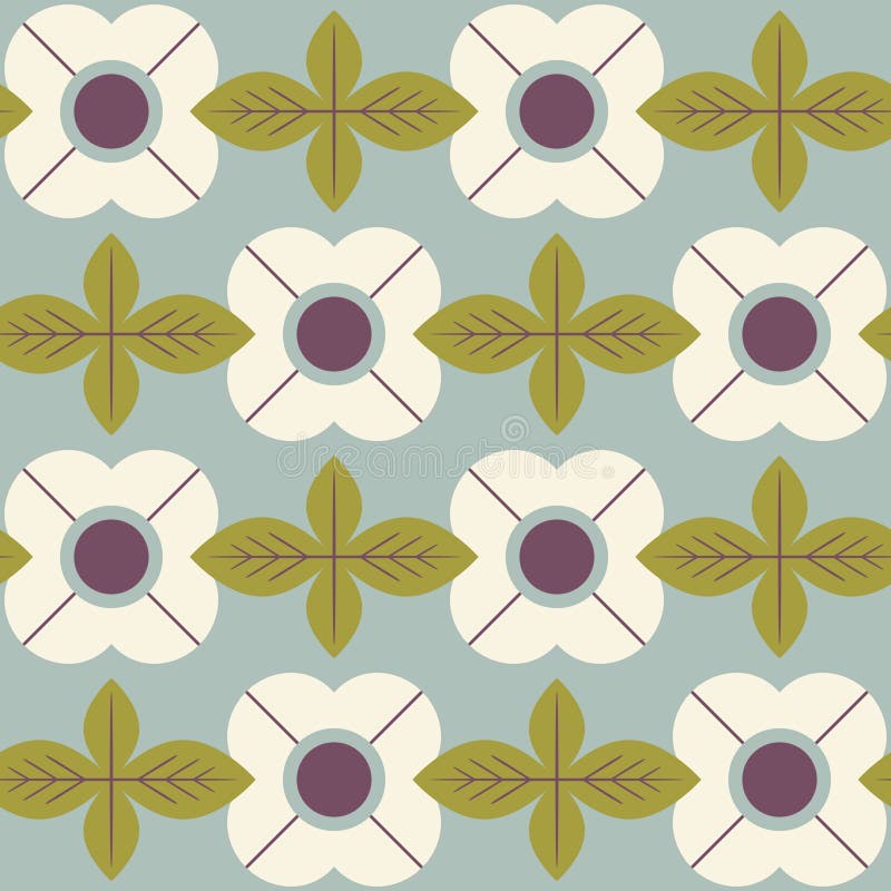 Seamless Pattern with Flowers and Leaves in Retro Scandinavian Style ...