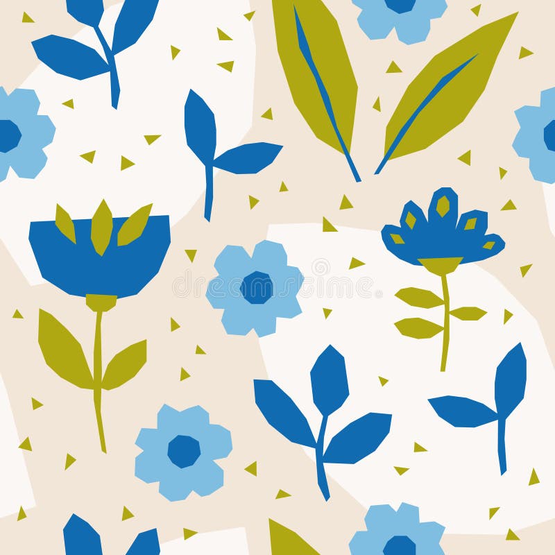 Seamless Pattern with Flowers and Leaves in Scandinavian Style Stock ...