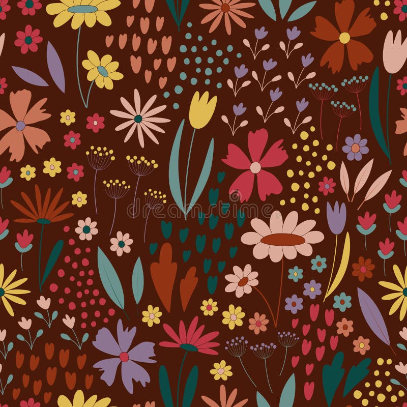 Seamless Pattern with Flowers and Little Elements Stock Vector ...