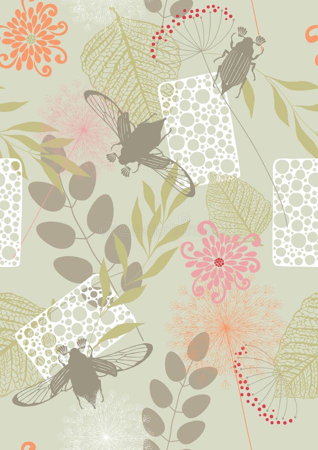 Seamless Pattern with Flowers and May-Bugs Stock Vector - Illustration ...