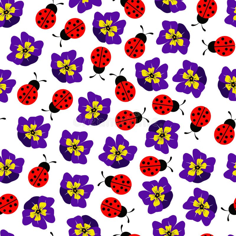 Seamless Pattern Flowers Pansies and Ladybug Stock Vector ...