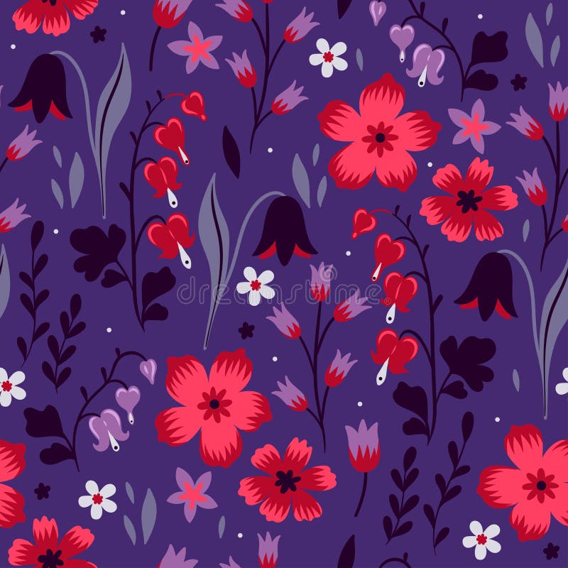Seamless Pattern with Flowers in Red-violet Colors. Vector Graphics ...