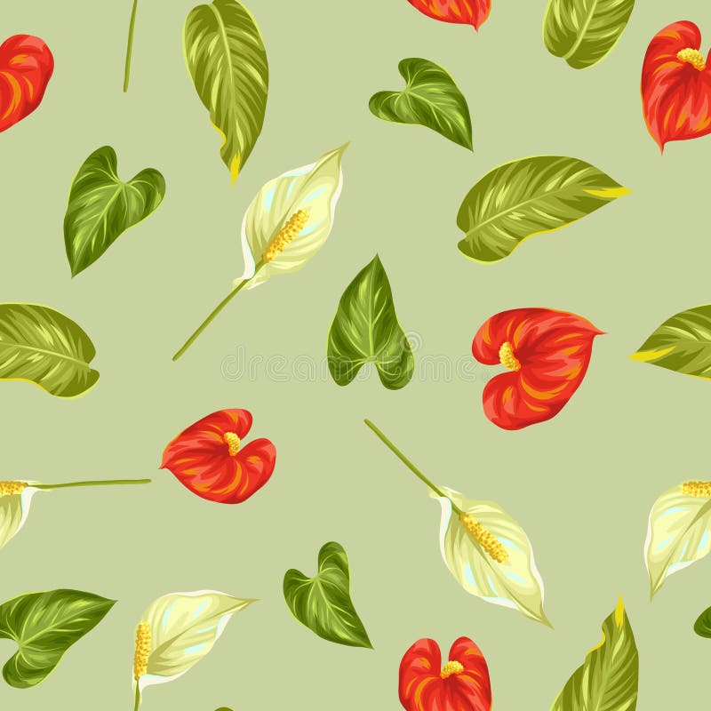 Seamless Pattern with Flowers Spathiphyllum and Anthurium Stock Vector ...