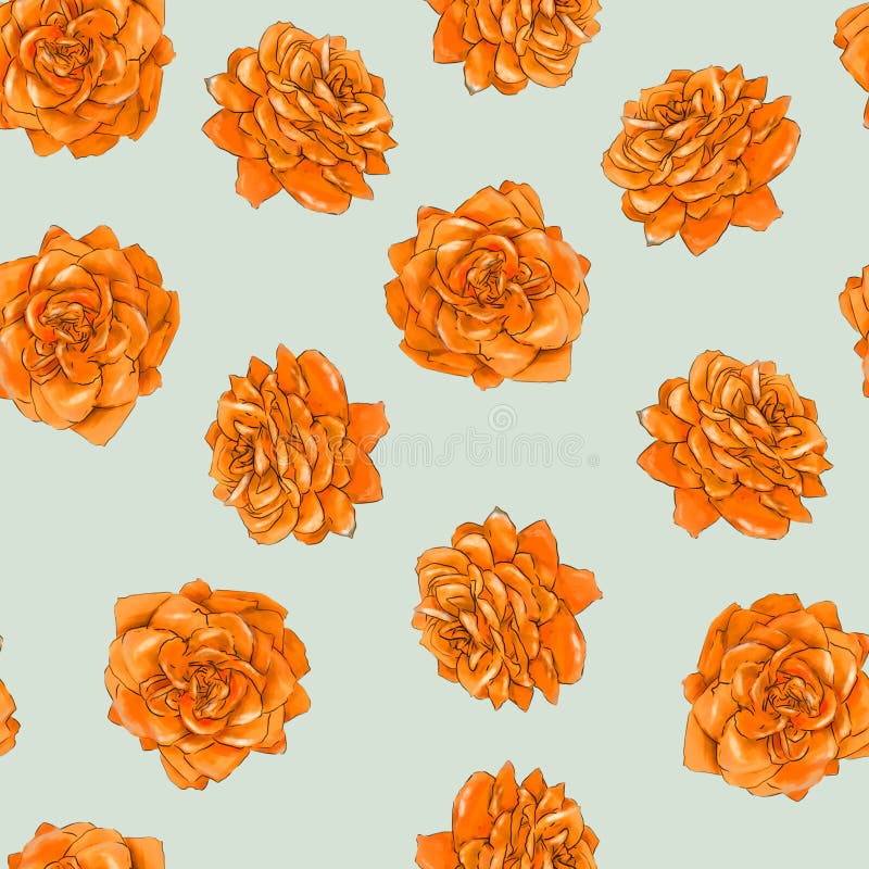 Seamless Pattern of Flowers.Yellow and Orange Roses Stock Illustration ...