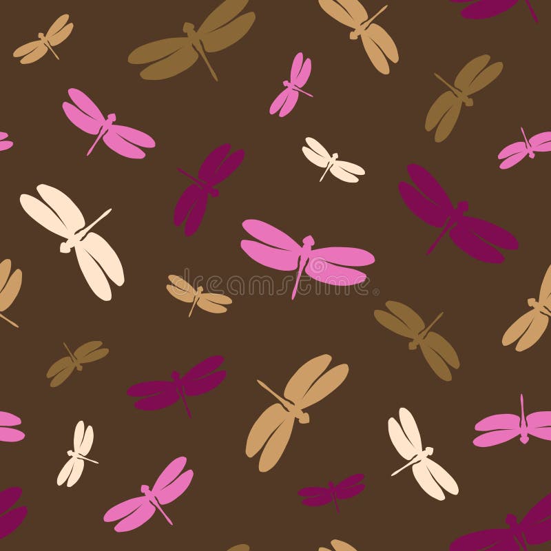 Seamless Pattern with Fly Dragonflies. Colorful Elements on a Brown ...