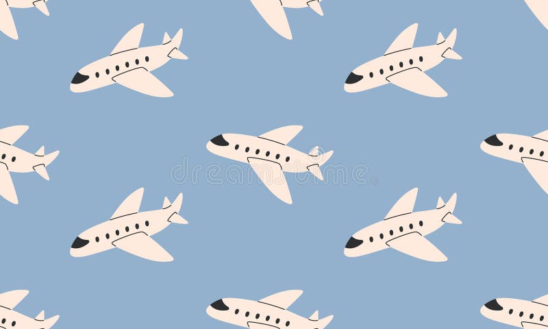 Seamless Pattern with Flying Airplanes. Travel Background. Hand Drawn ...