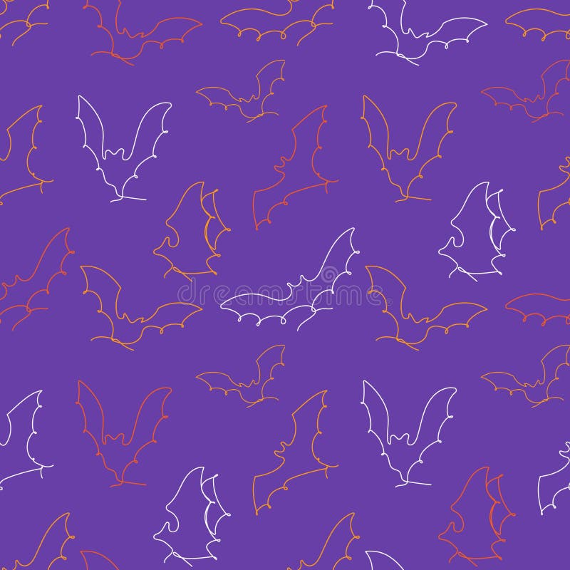 Seamless Pattern with Flying Bats. Continuous One Line Drawing Vector ...