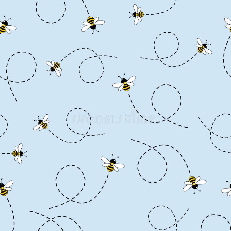 Seamless Pattern with Flying Bees. Cartoon Doodle Cute Bees with Dotted ...